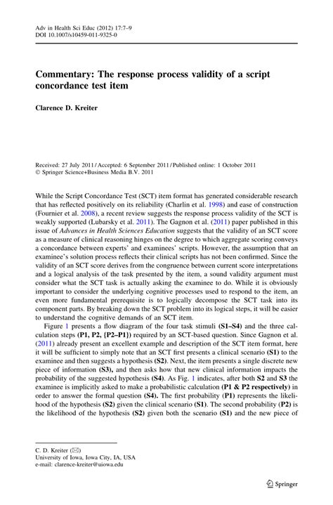 Pdf Commentary The Response Process Validity Of A Script Concordance Test Item