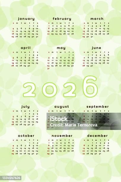 2026 달력 템플릿 손으로 그린 스팟 블럭 블롯수직 포맷 라임 그린 추상적 배경 인쇄 및 디지털 캘린더 디자인 일요일부터