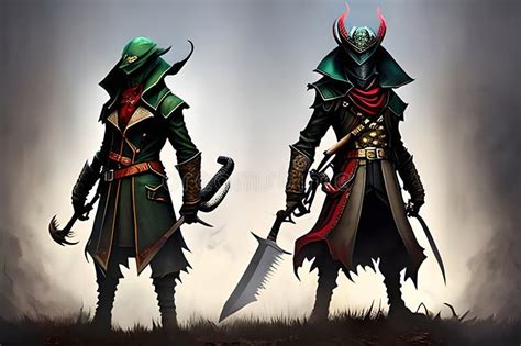 Two Viking Warriors With Swords And Daggers 3d Render Stock Vector