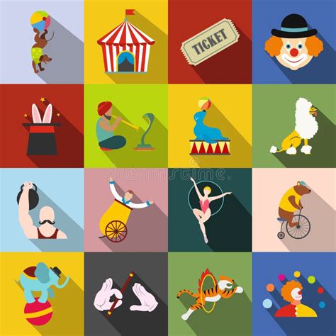 Iconos Planos Del Circo Fijados Stock De Ilustración Ilustración De