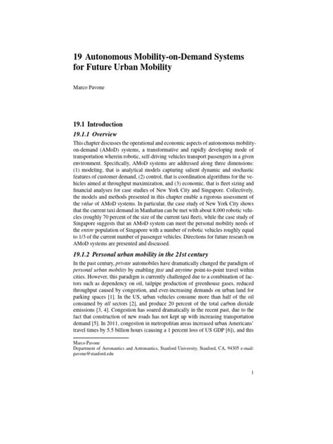 Autonomous Mobility On Demand Systems For Future Urban Mobility Pdf Traffic Congestion Car