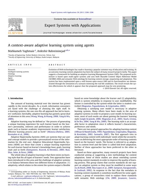 Pdf A Context Aware Adaptive Learning System Using Agents