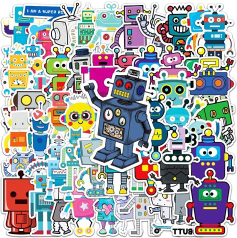Cute Robot Stickers 50pcsscience Theme Stickers For Water Bottles Vinyl Aesthetic Cute Robot Stickers 50pcsscience Theme Stickers For Water Bottles Vinyl Aesthetic