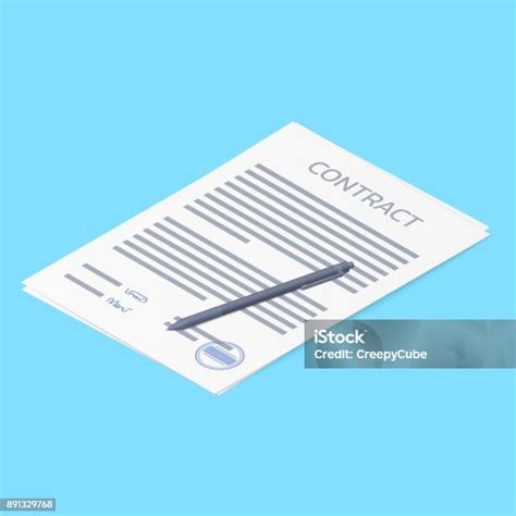 계약 계약 종이 스탬프 서명 및 펜 빈 아이소메트릭 벡터 일러스트 레이 션 3차원 형태에 대한 스톡 벡터 아트 및 기타 이미지 3차원 형태 감독 개념 Istock
