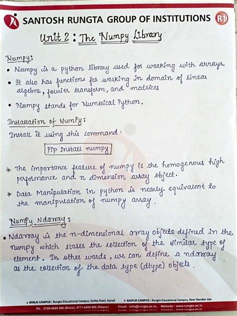 Python Unit 3 The Numpy Library Pdf