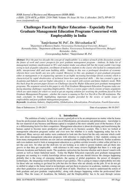 Pdf Challenges Faced By Higher Education Especially Post Graduate Management Education