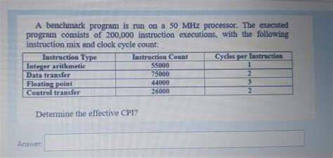 Solved A Benchmark Program Is Run On A Mhz Processor The Chegg