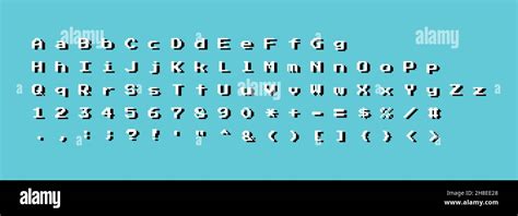 Vector Pixel Art 8 Bit Style Shadow Abc Alphabet Capital Uppercase Lowercase Numbers Special