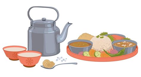 Premium Vector Nepalese Thali Set Dal Bhat And Tea With Butter And