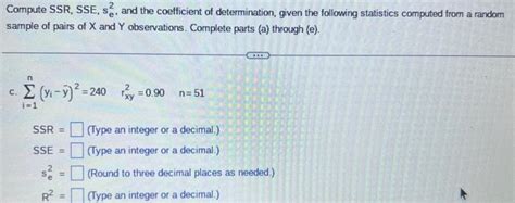 Solved Compute SSR SSE Se And The Coefficient Of Chegg