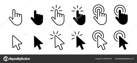 Set Hand Cursor Icons Click Cursor Icons Click Isolated White Stock