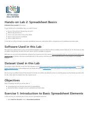 Excel Lab Pdf Hands On Lab Spreadsheet Basics Estimated Time Needed Minutes To Get