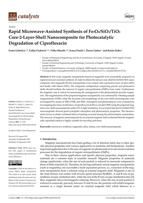 Pdf Rapid Microwave Assisted Synthesis Of Fe3o4 Sio2 Tio2 Core 2 Layer Shell Nanocomposite For