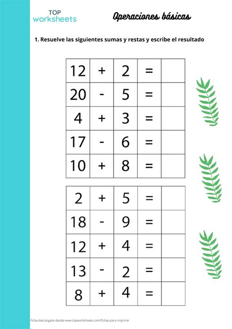 Ficha para imprimir Sumas y restas Página 1 TopWorksheets