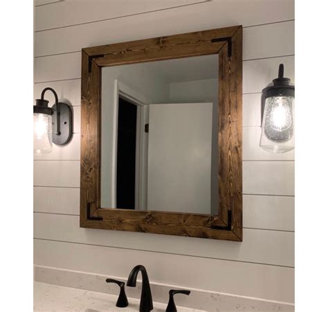 Dark Walnut Farmhouse Mirror Framed Mirror Rustic Wood Mirror Bathroom Mirror Wall Wood