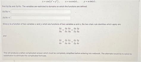 Solved Zcosx2y2xucosvyusinv Find ∂z∂u And