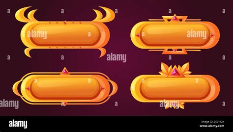 Golden Game Buttons Set Isolated On Black Background Vector Cartoon