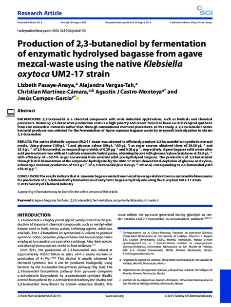 Pdf Production Of 23‐butanediol By Fermentation Of Enzymatic