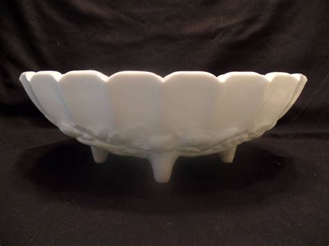 Vintage Indiana Glass Embossed Milk Glass Fruit Bowl Glass Fruit Bowl