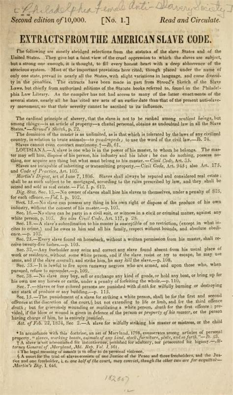 Extracts From The American Slave Code Library Of Congress