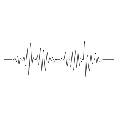 Black Line Art Depicting A Sound Wave Featuring Oscillating Vertical Peaks And Troughs Stock