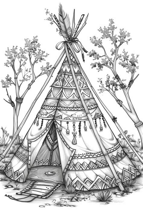 Teepee Boho Coloring Page Teepee Drawing