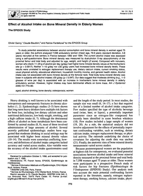 Pdf Effect Of Alcohol Intake On Bone Mineral Density In Elderly Women
