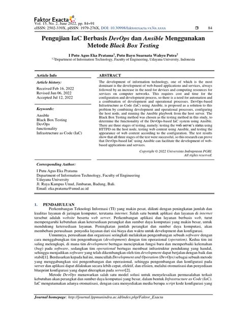 Pengujian Iac Berbasis Devops Dan Ansible Menggunakan Metode Black Box Testing Pdf