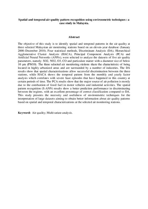 Pdf Spatial And Temporal Air Quality Pattern Recognition Using Environmetric Techniques A