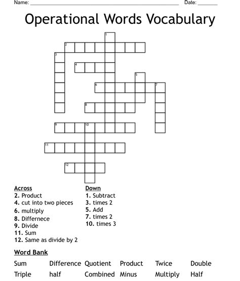 Operational Words Vocabulary Crossword Wordmint