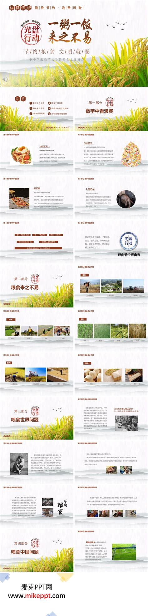 节约粮食健康生活主题班会ppt 麦克ppt网