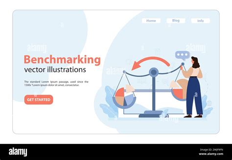 Benchmarking Concept Woman Analyzing Data On Scales Comparing Metrics