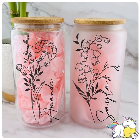 Personalized Birth Flower Coffee Cup With Name Personalized Birth