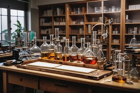 Premium Photo A Wooden Board In A Science Laboratory With Lab