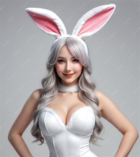 Premium Ai Image Sexy Bunny Girl In White Corset And Bunny Ears On A