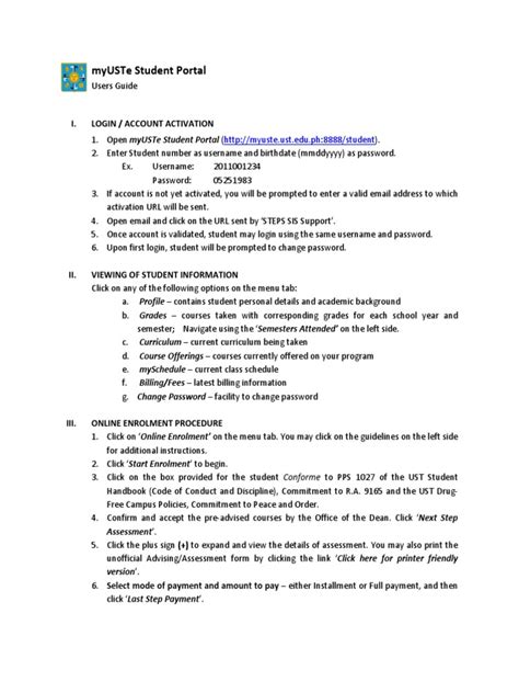 Ust Online Enrollment Users Guide Pdf Password User Computing