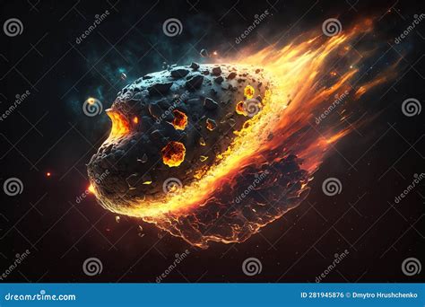 Asteroid Or Meteorite Burst With Fire Exploding Big Asteroid Planet Protection System