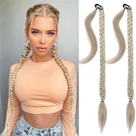 Braided Ponytail Extension PCS Long Braided Ponytail Extension With Hair Tie Straight Wrap