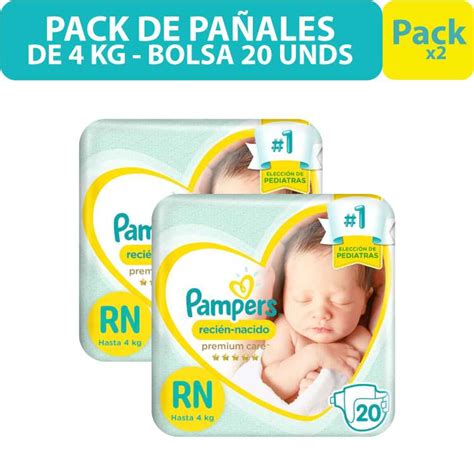 Pack Pampers Recien Nacido Pañales Talla Rn Bolsa 20 Un