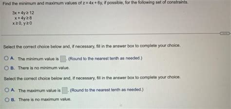 solved find the minimum and maximum values of z 4x 6y