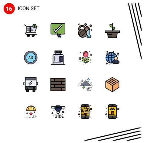 Flat Color Filled Line Pack Of 16 Universal Symbols Of Ad Blocker Ad Olive Plant Leaves Editable