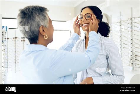 Optometry Glasses And Women Consulting For Decision Choice And Eye