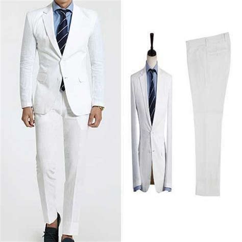 Mens Suits Summer White Linen Beach 2 Piece Suits Coat Etsy