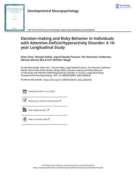 Pdf Decision Making And Risky Behavior In Individuals With Attention