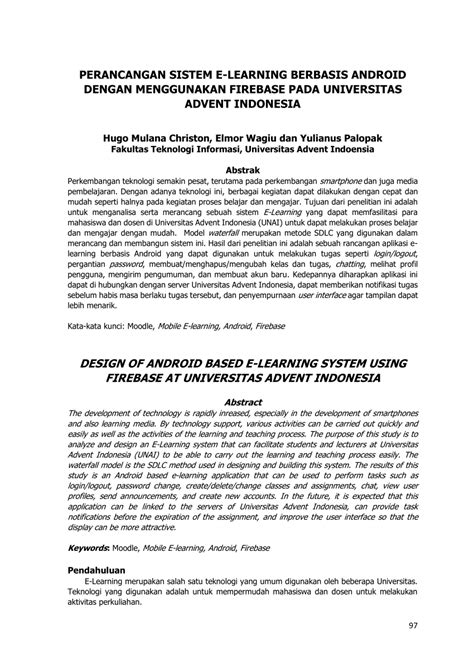 PDF PERANCANGAN SISTEM E LEARNING BERBASIS ANDROID DENGAN MENGGUNAKAN FIREBASE PADA