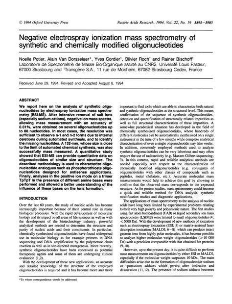 Pdf Negative Electrospray Ionization Mass Spectrometry Of Synthetic