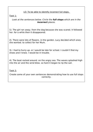 Identify Incorrect Full Stops Teaching Resources