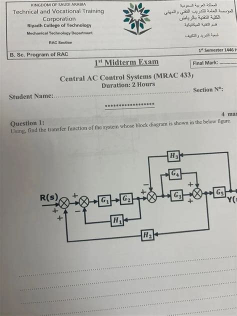 Question 1 Using Find The Transfer Function Of The System Whose Block