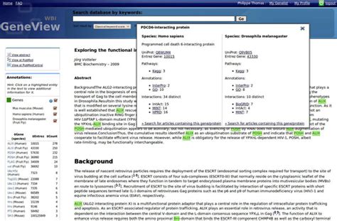 Geneview Interface The Main Panel Shows The Article And The Recognized