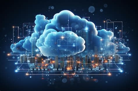 Premium Photo Cloud Computing Technology Concept D Rendering Toned Image Double Exposure